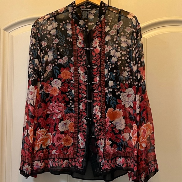 ECI | Tops | Sheer Blouse In A Beautiful Floral Silk Print | Poshmark